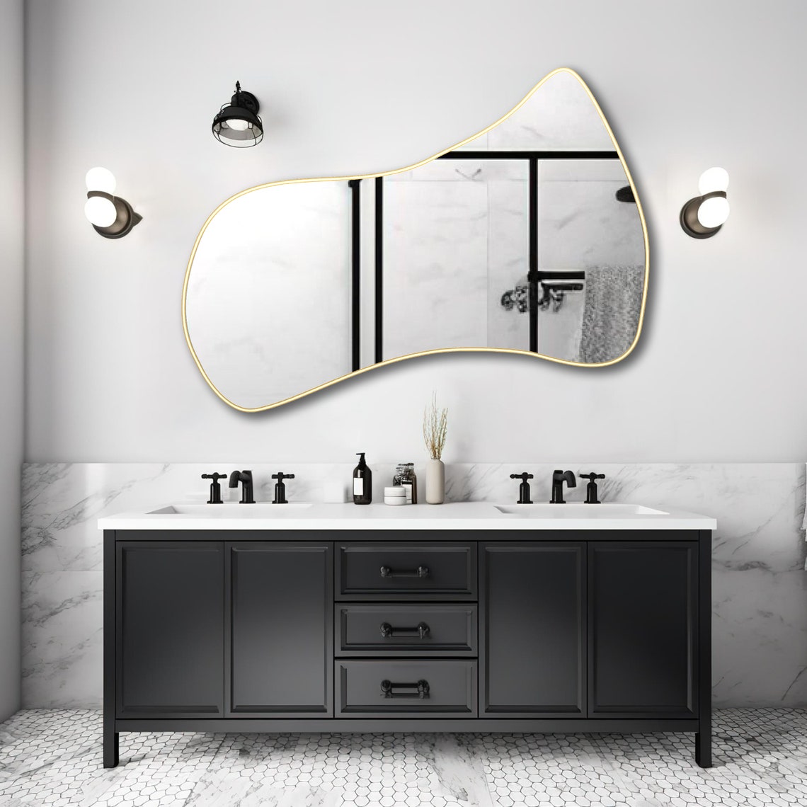 Irregular Shaped Wall Mirror, Asymmetrical Gold Framed Mirror ...