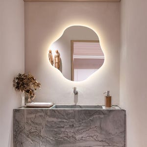 Asymmetrical LED Bathroom Mirror: Wavy Sunburst Design, Warm Light - Etsy