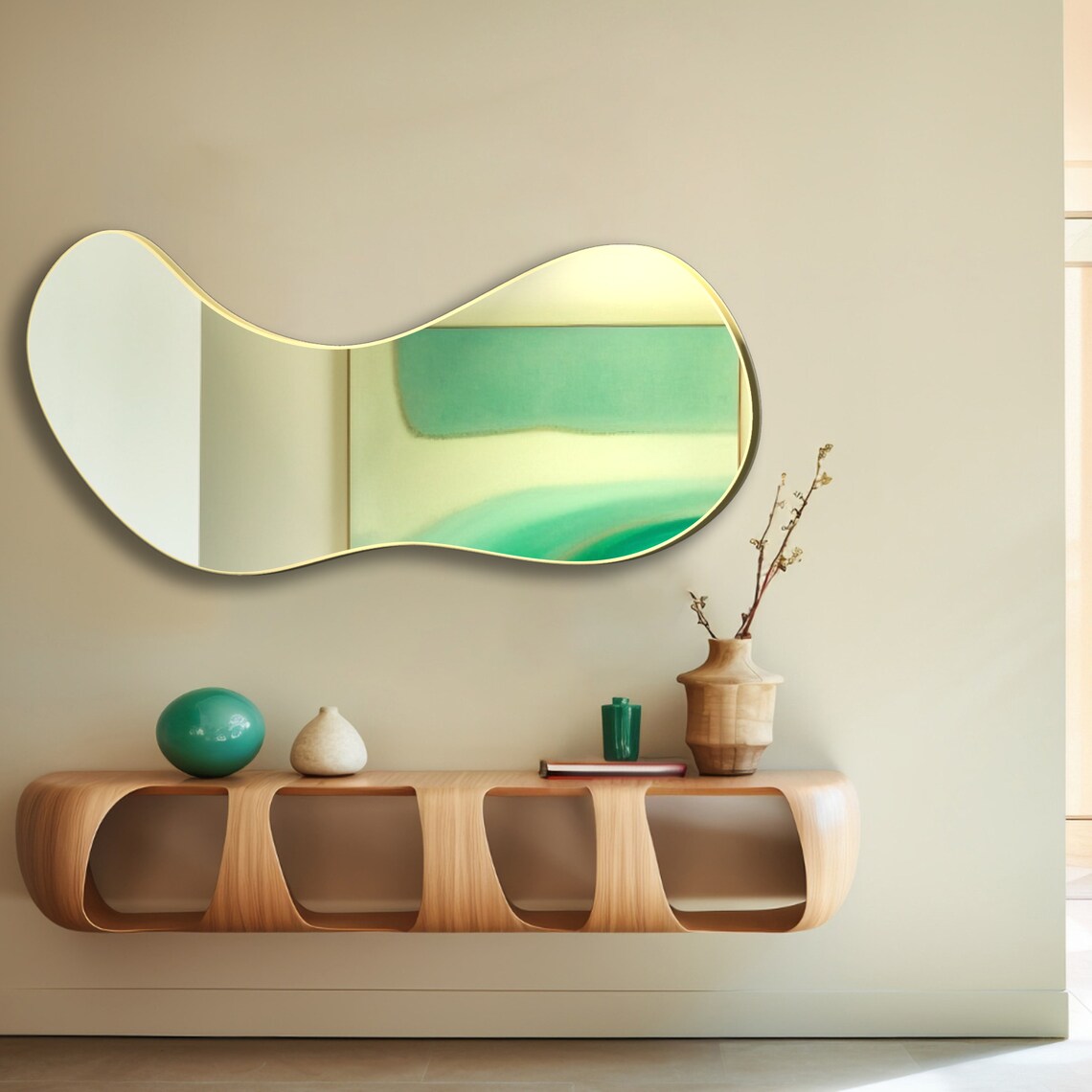 Irregular Shaped Wall Mirror, Asymmetrical Gold Framed Mirror ...