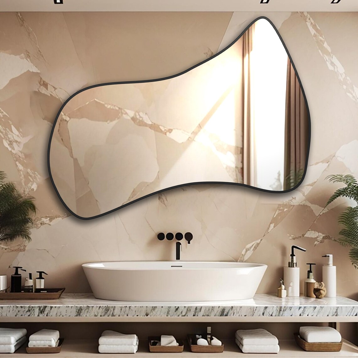 Irregular Shaped Wall Mirror, Asymmetrical Gold Framed Mirror ...