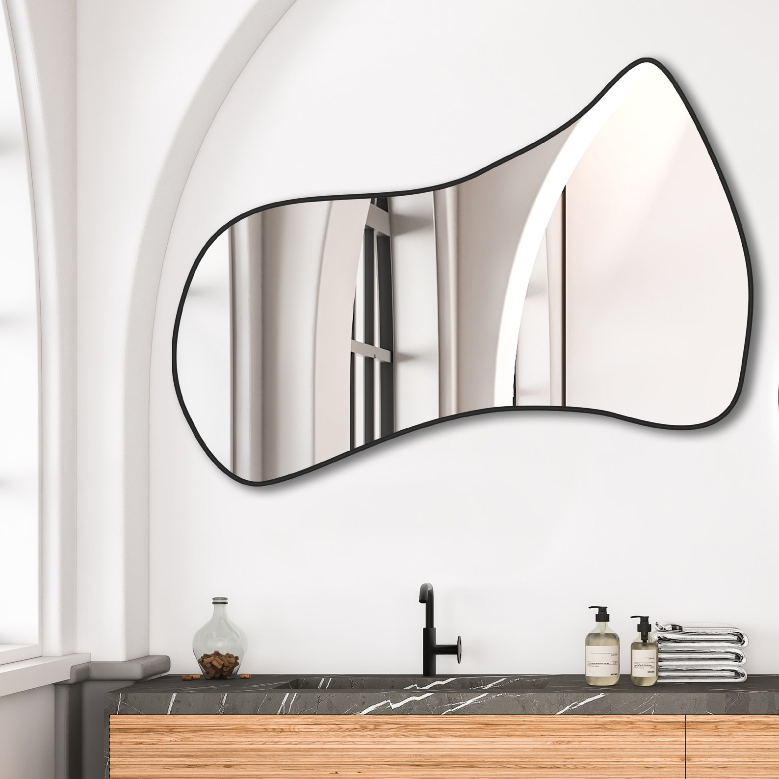 Irregular Shaped Wall Mirror, Asymmetrical Gold Framed Mirror ...