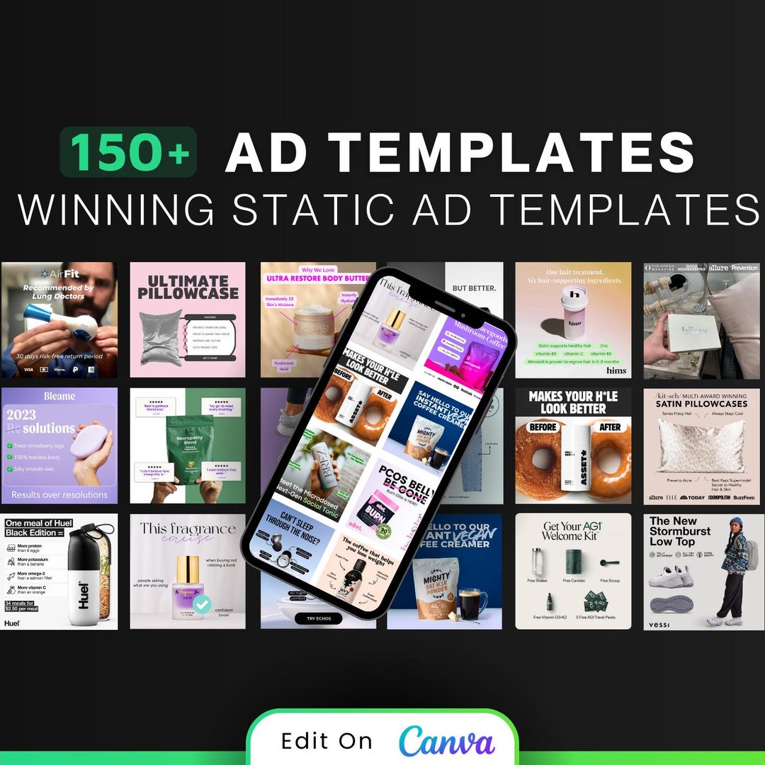 150 Winning Tested Ad Templates Bundle, Digital Ad Templates, Static ...