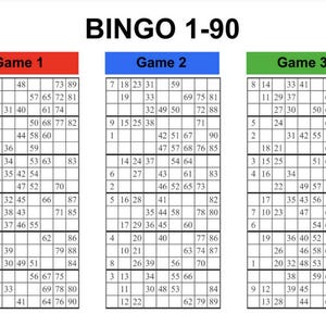 UK Style 1-90 Bingo Ticket Cards, 3 per Page – 1050 Cards / 350 Pages ...