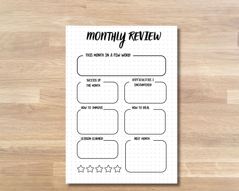 Monthly Review, A5 Journal Page, Printable Journal, Bullet Journal Page ...