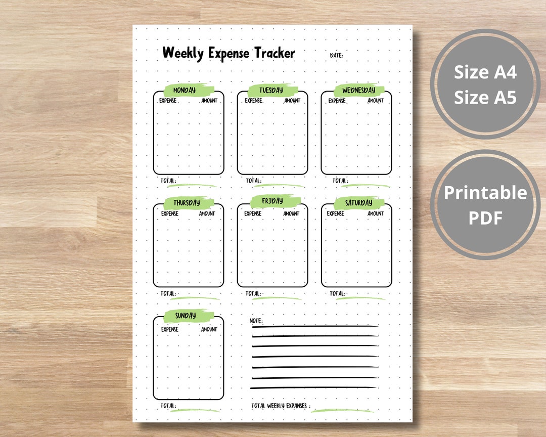 Weekly Expenses Tracker Printable, Spending Tracker, A5/A4 Journal Page ...