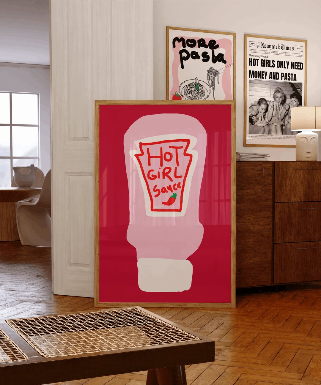 Pink Food Poster, 70s Wall Art, Girly Decor, Sauce Poster, Food Art ...