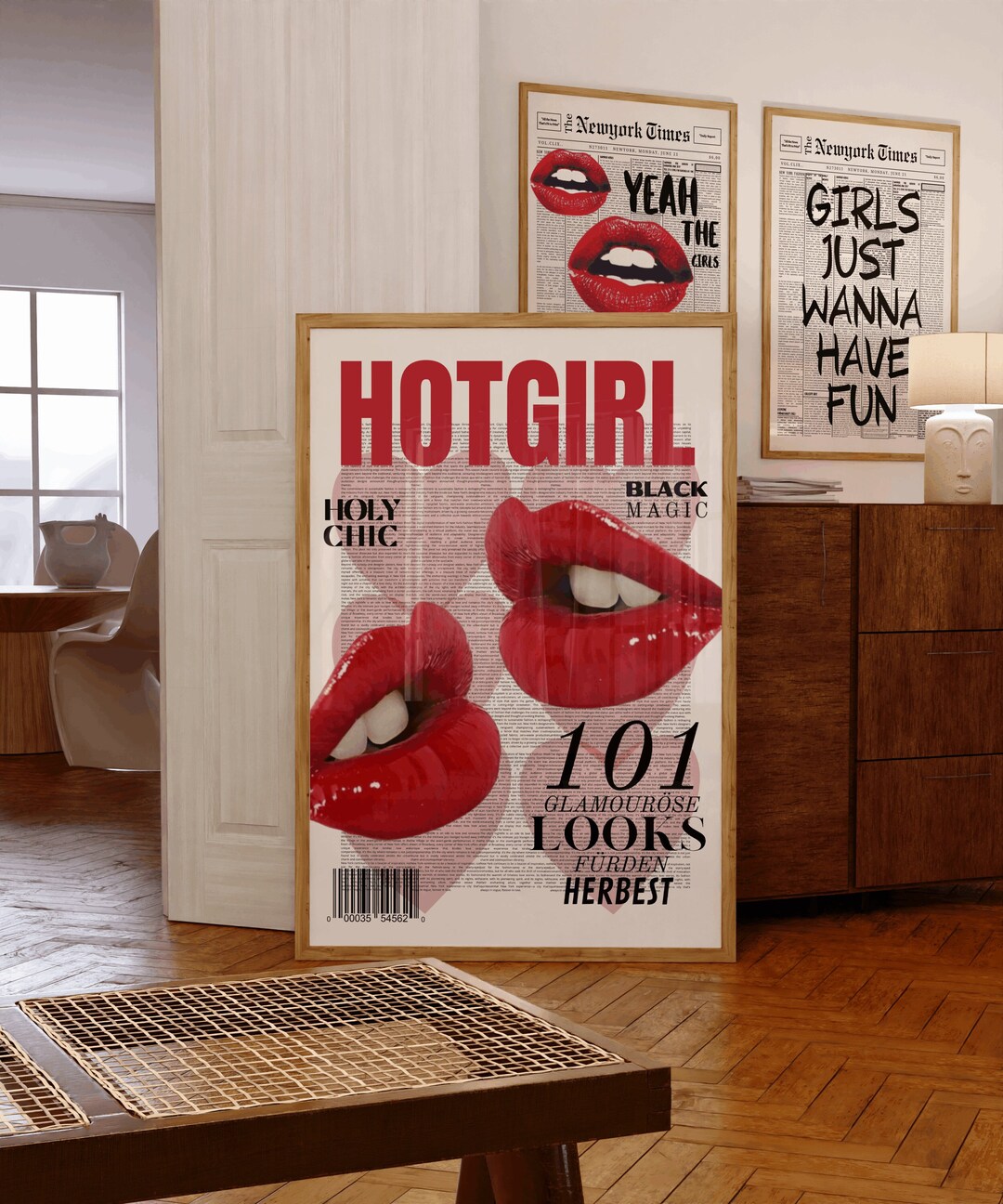 Fashion Wall Art, 70s Wall Art, Red Lips Poster, Girly Prints ...