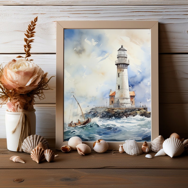 Maritime Vigil Impressionist Lighthouse Seascape, High-resolution Art ...