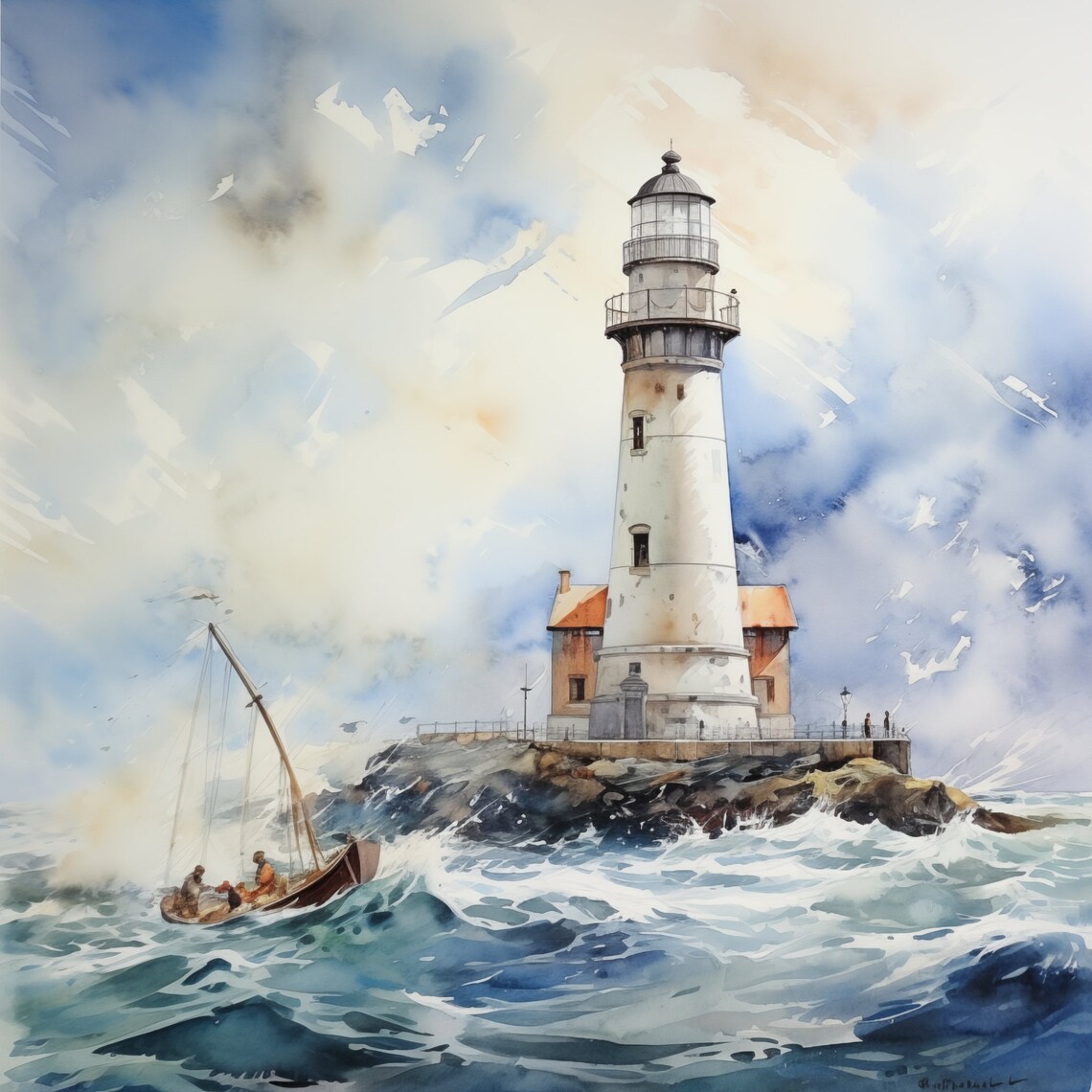 Maritime Vigil Impressionist Lighthouse Seascape, High-resolution Art ...