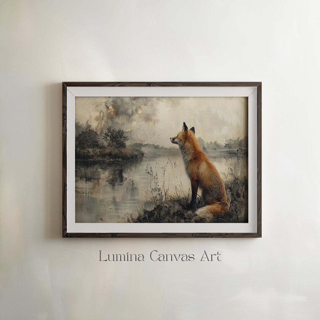 Fox by the River Pastel Watercolor Print, Moody Nature Landscape Wall ...