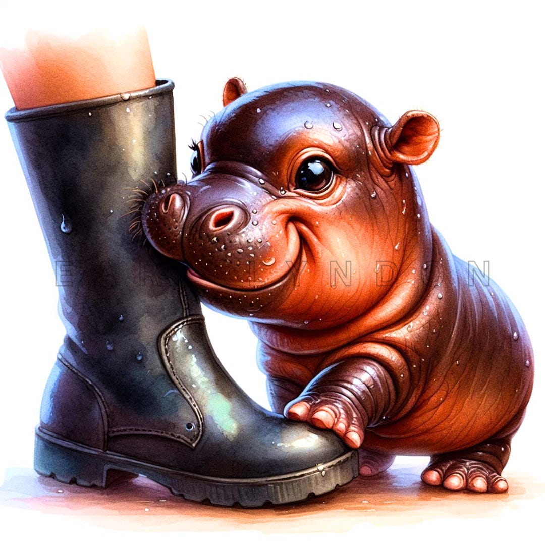 Adorable Moo Deng Clipart - Cute Baby Pygmy Hippo Digital Art ...