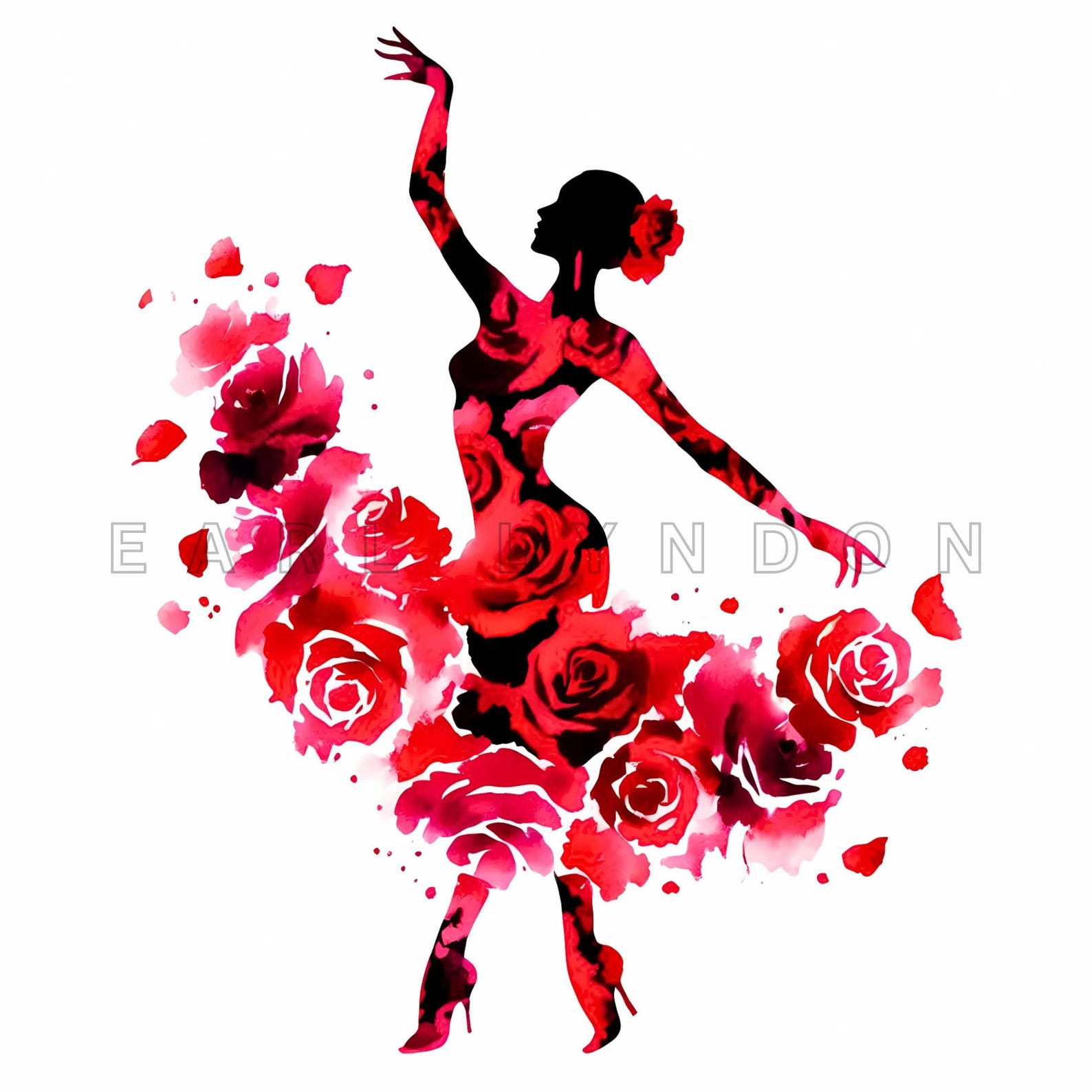 Flamenco Dancer Clipart - Spanish Dance Silhouette Digital Art, Floral ...