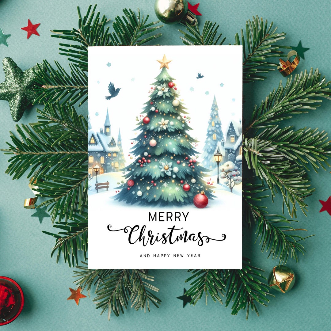 Printable Christmas TREE Cards Set of 3, Quirky Holiday Greeting Card ...