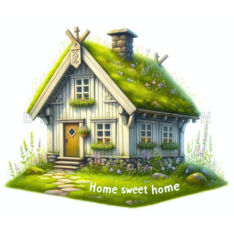 Spring Cottage Homecoming Clipart - Housewarming Digital Art ...