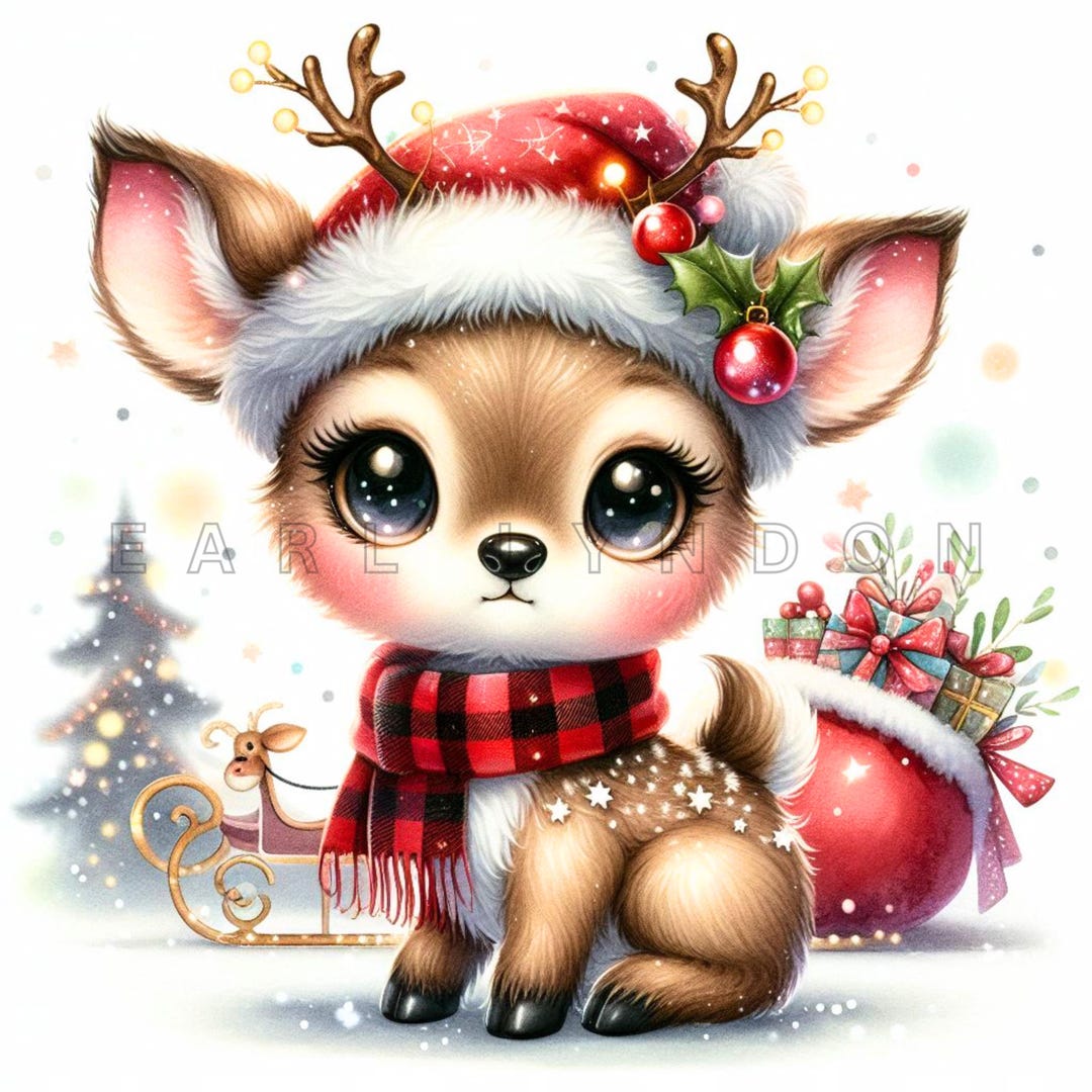 Christmas REINDEER Clipart PNG 15 Cute Whimsical Baby Reindeer Holiday ...