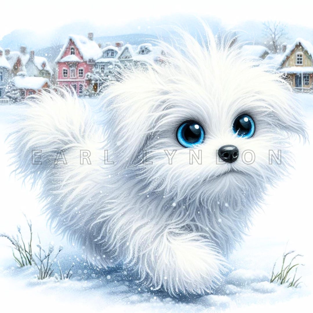 Frosty White Dog Clipart - Cute Whimsical Winter Digital Art, Christmas ...