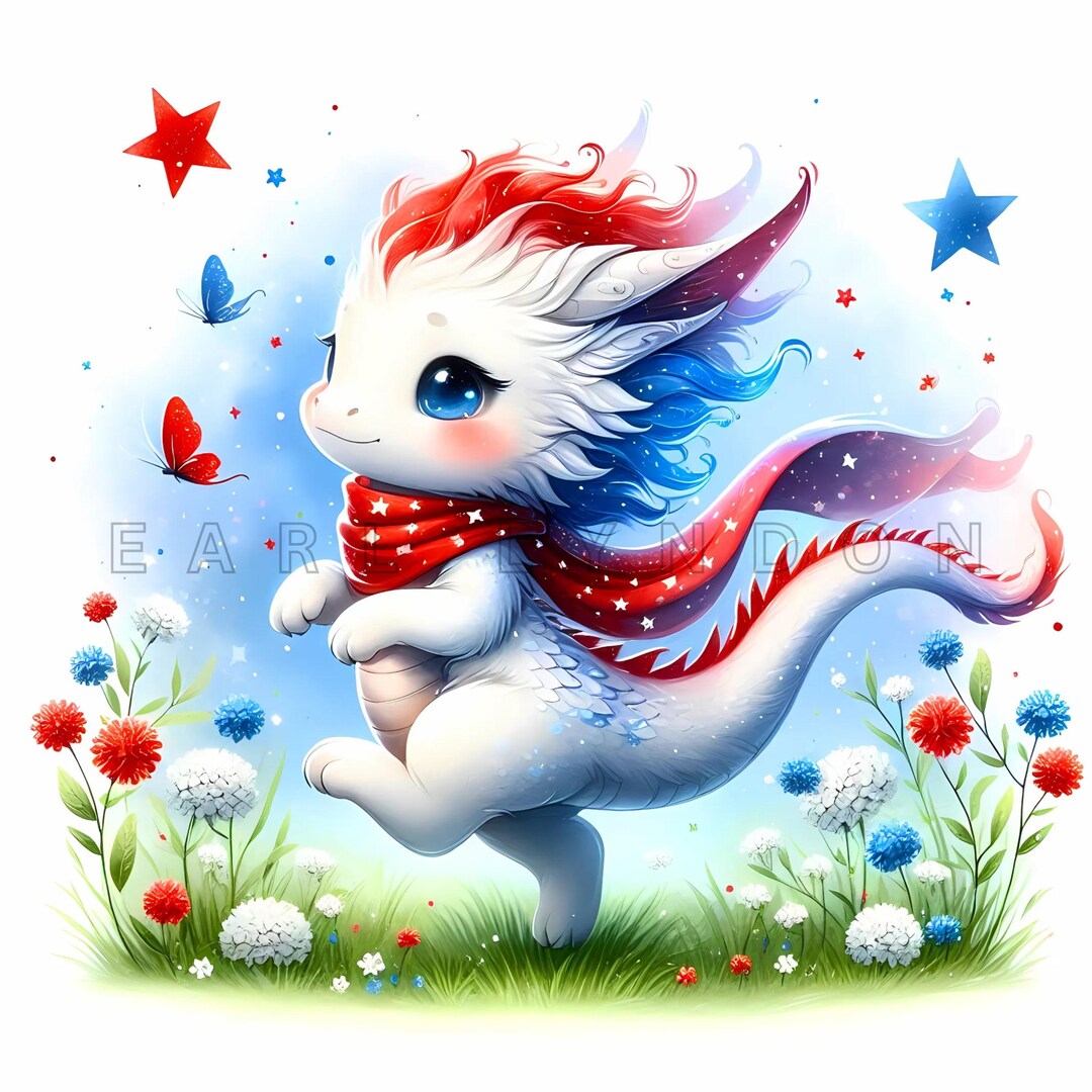 USA Dragon Clipart - Patriotic American Baby Dragon Fantasy Art ...