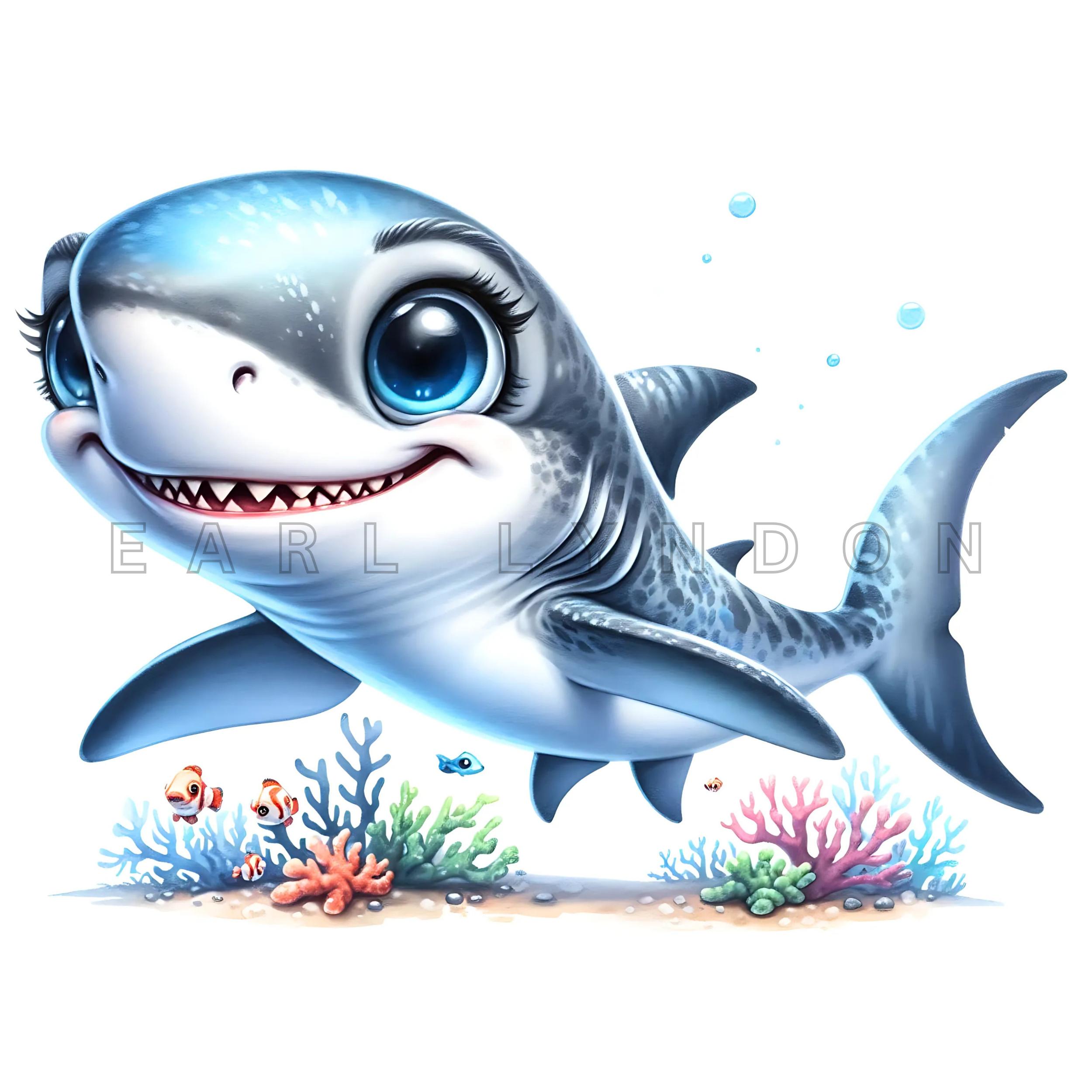 Captivating Young Shark Clipart - Ocean Fantasy Art, Summer Watercolor ...