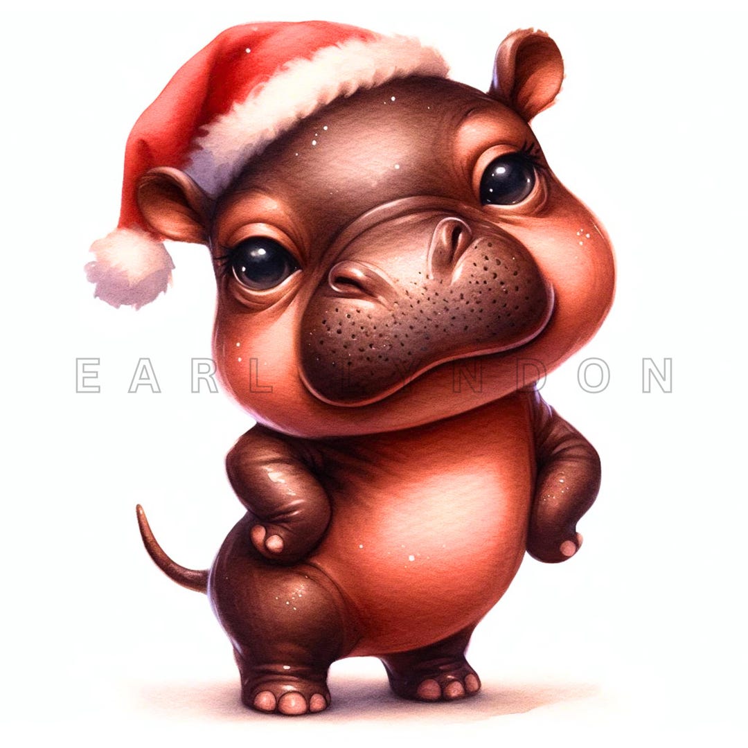 Sassy Moo Deng Christmas Clipart PNG 15 Holiday Pygmy Hippo and Mama ...