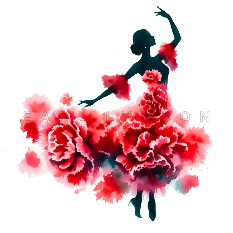 Flamenco Dancer Clipart - Spanish Dance Silhouette Digital Art, Floral ...