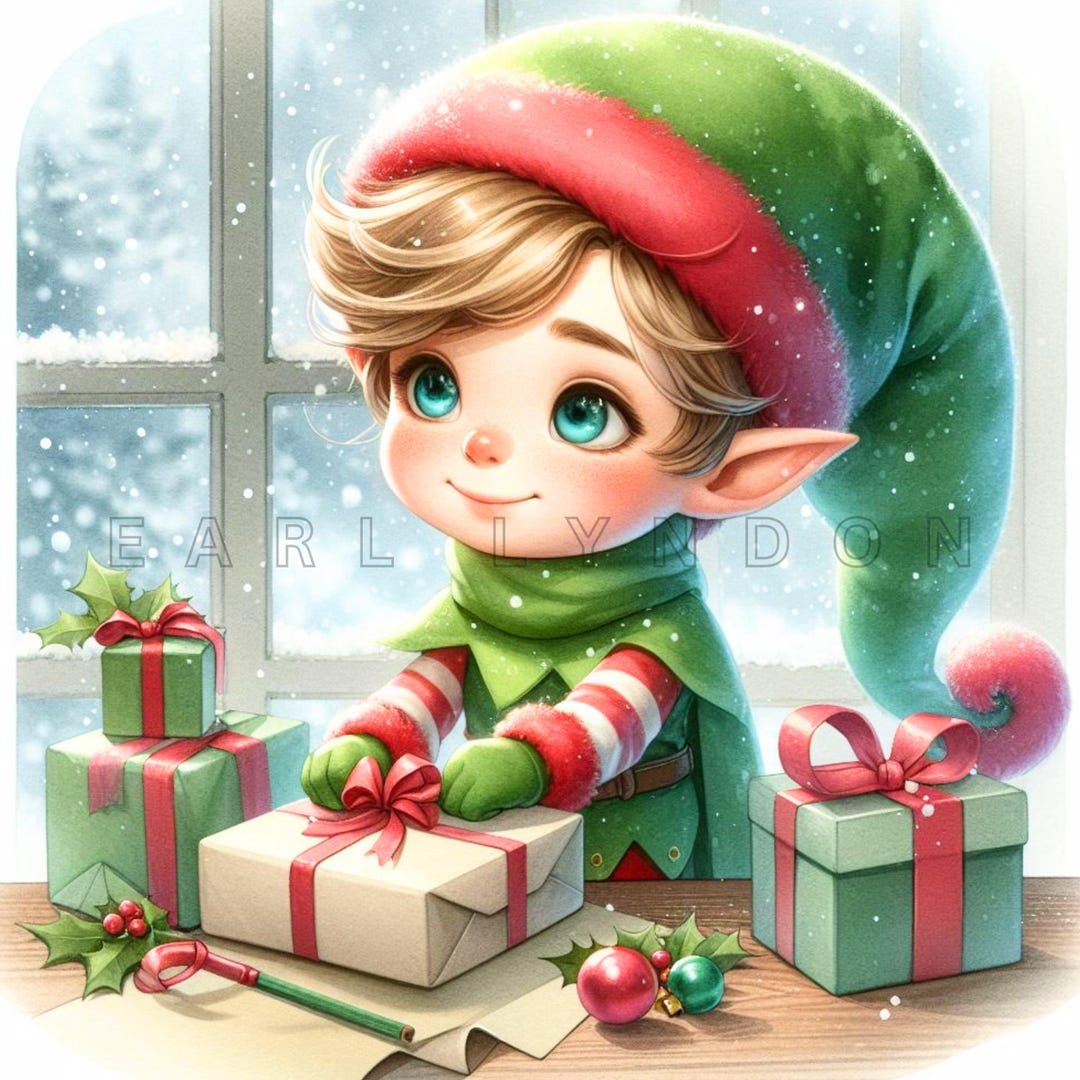 Santa's ELVES Gift Wrapping Clipart PNG 15 Cute Whimsical Christmas ...