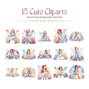 Rainbow Fairy Clipart - Vibrant Fantasy Art, Pastel Watercolor ...