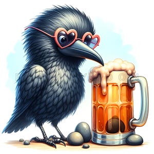 October Beer Bird Clipart - Funny Crow Drinking Beer, Oktoberfest ...