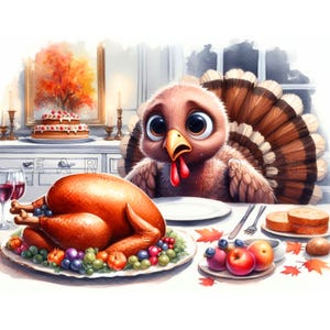 Horrified Turkey Clipart PNG 15 Funny Thanksgiving Junk Journal Digital ...