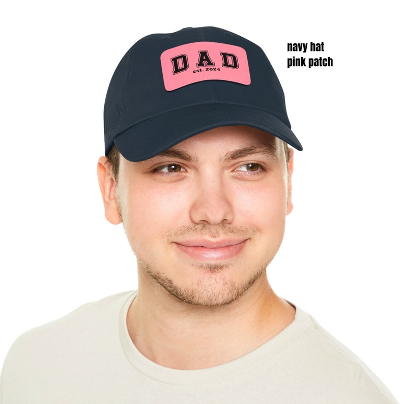Dad Est 2024 or Your Custom Text and Year Dad Hat With Pink Rectangle ...