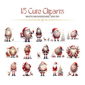 Whimsical SANTA Clipart PNG 15 Cute Santa Claus Christmas Holiday ...
