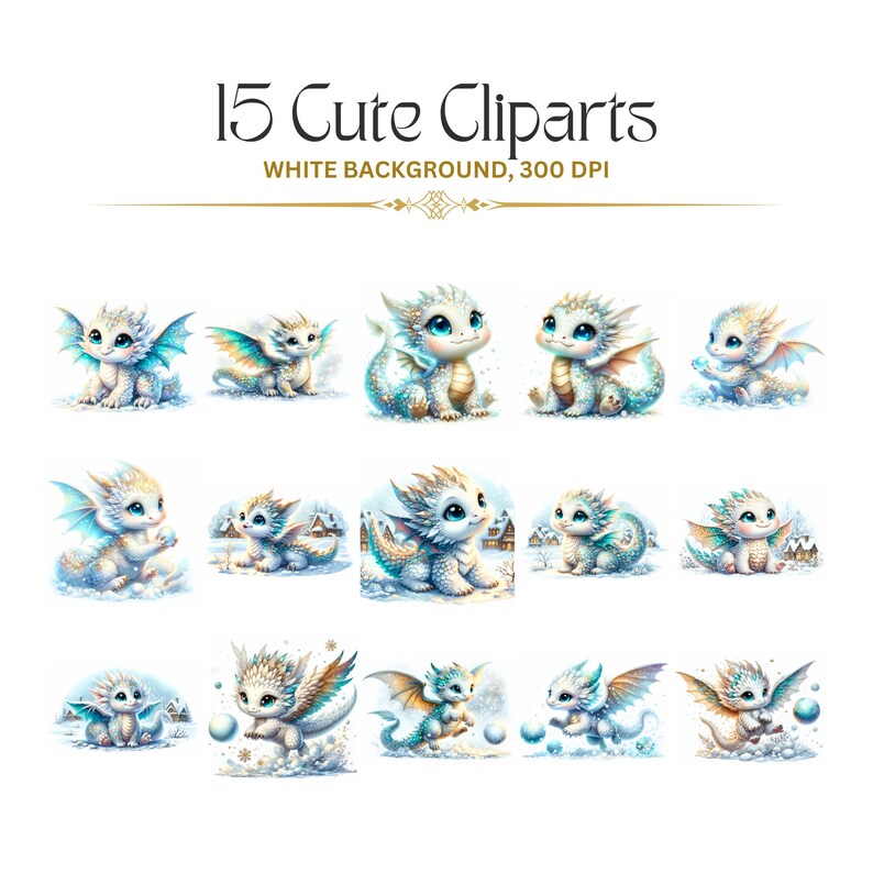 Winter Baby DRAGON Clipart PNG 15 Cute Baby Dragon Playing on Ice Junk ...