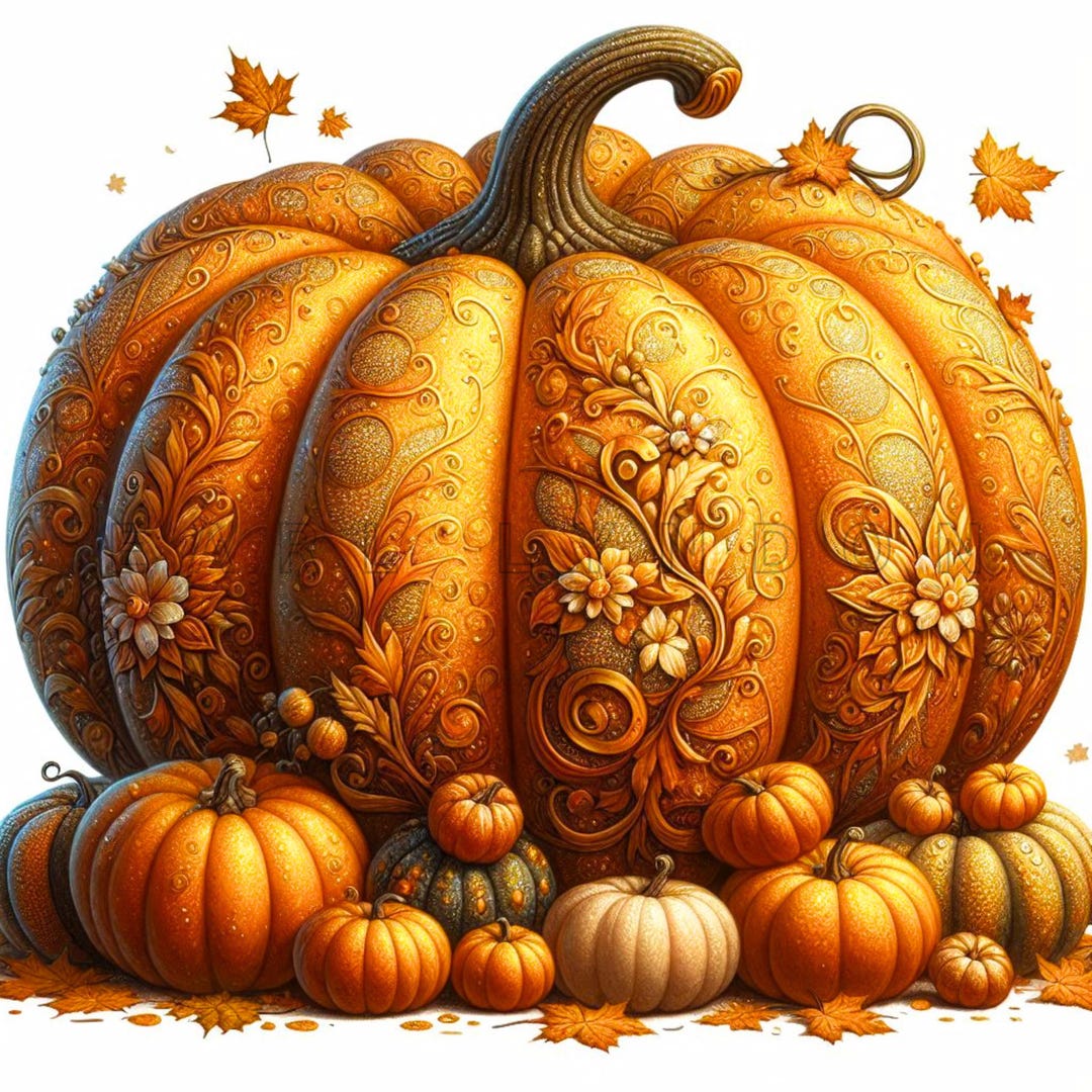 Autumn PUMPKIN Harvest PNG 15 Cute Whimsical Pumpkin Halloween Holiday ...