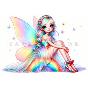 Rainbow Fairy Clipart - Vibrant Fantasy Art, Pastel Watercolor ...