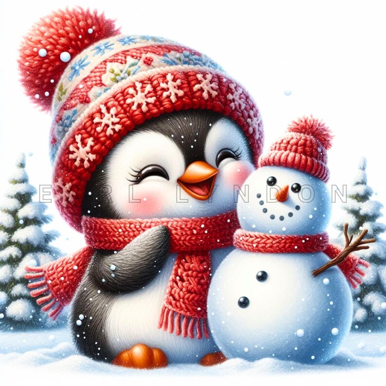 Winter Christmas PENGUIN PNG 15 Cute Whimsical Penguin Holiday Clipart ...