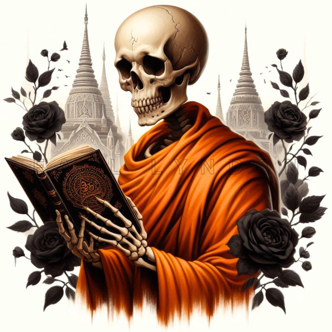 MONK Perpetually Reading Sutra Skeleton Clipart PNG 15 Halloween Junk ...