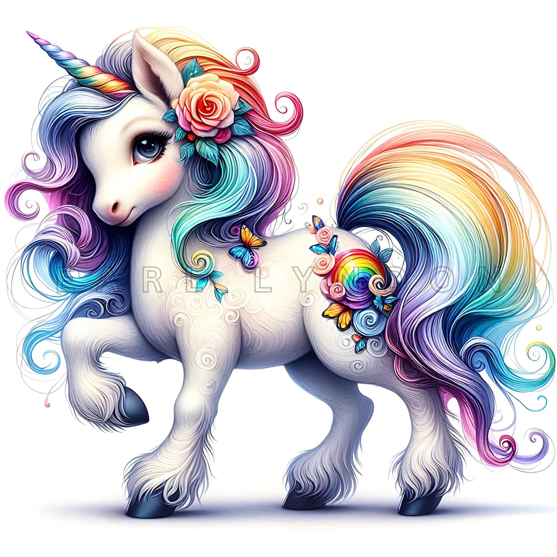 Rainbow Dragon Clipart - Unicorn Cupcake Topper Fantasy Art, Watercolor ...