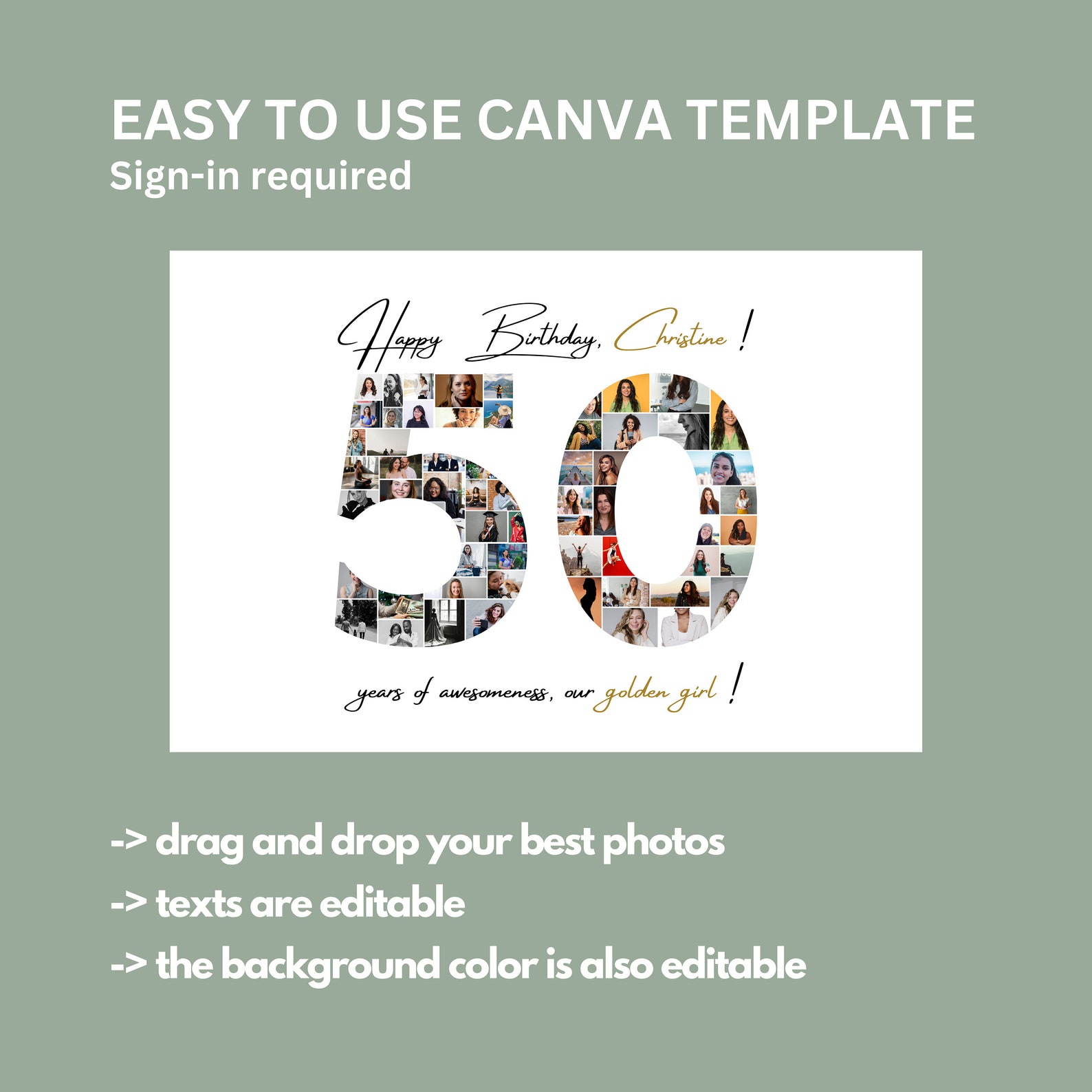 50th Birthday Photo Collage Template Editable 50th Anniversary Picture ...