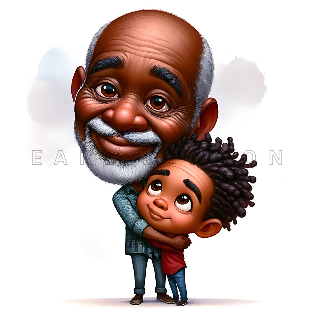 Grandpa Embracing Grandson Clipart - Family Love Digital Art ...