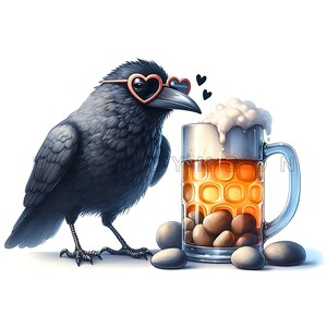 October Beer Bird Clipart - Funny Crow Drinking Beer, Oktoberfest ...