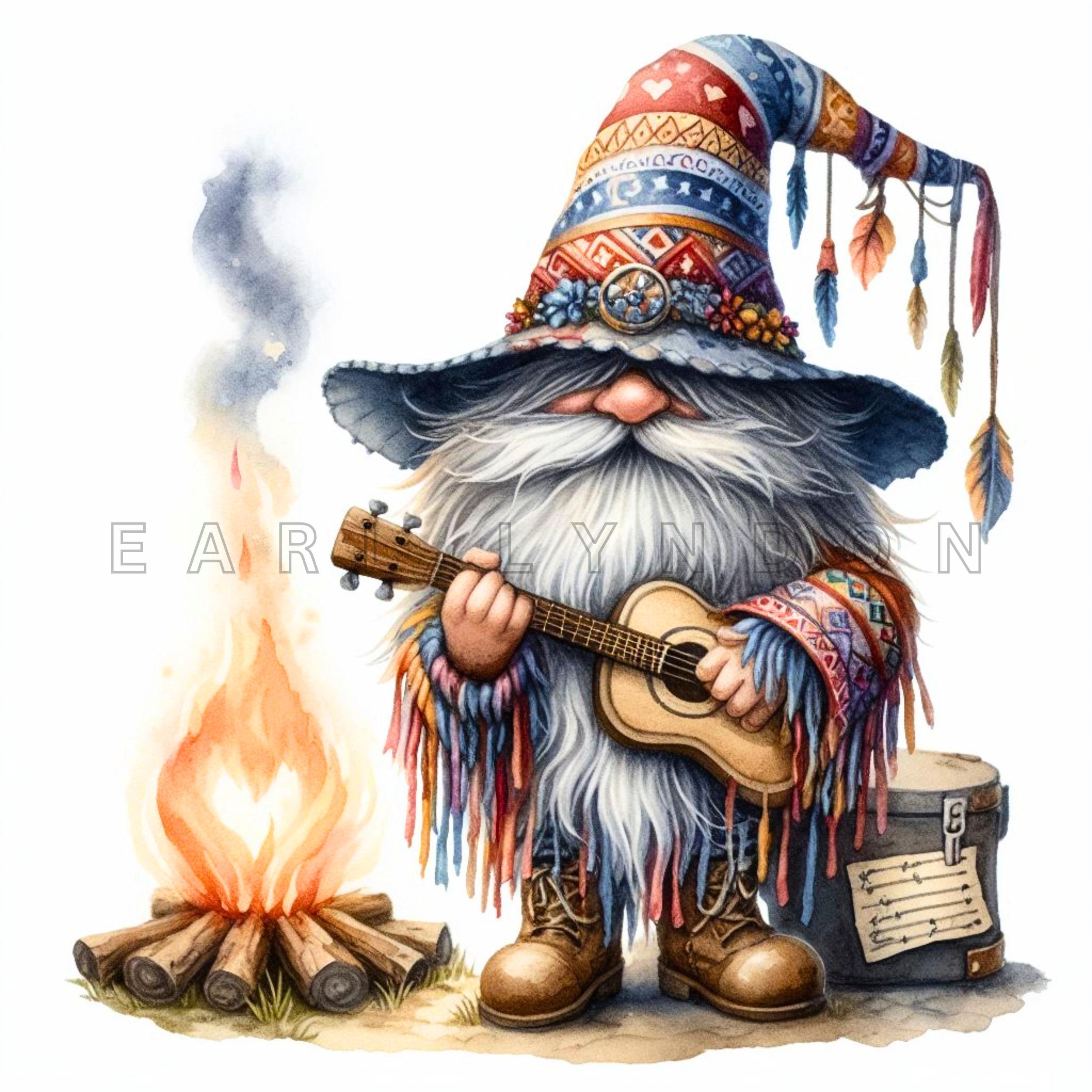 Boho Gnome Playing Guitar Clipart - Bonfire Summer Night, Hippie ...