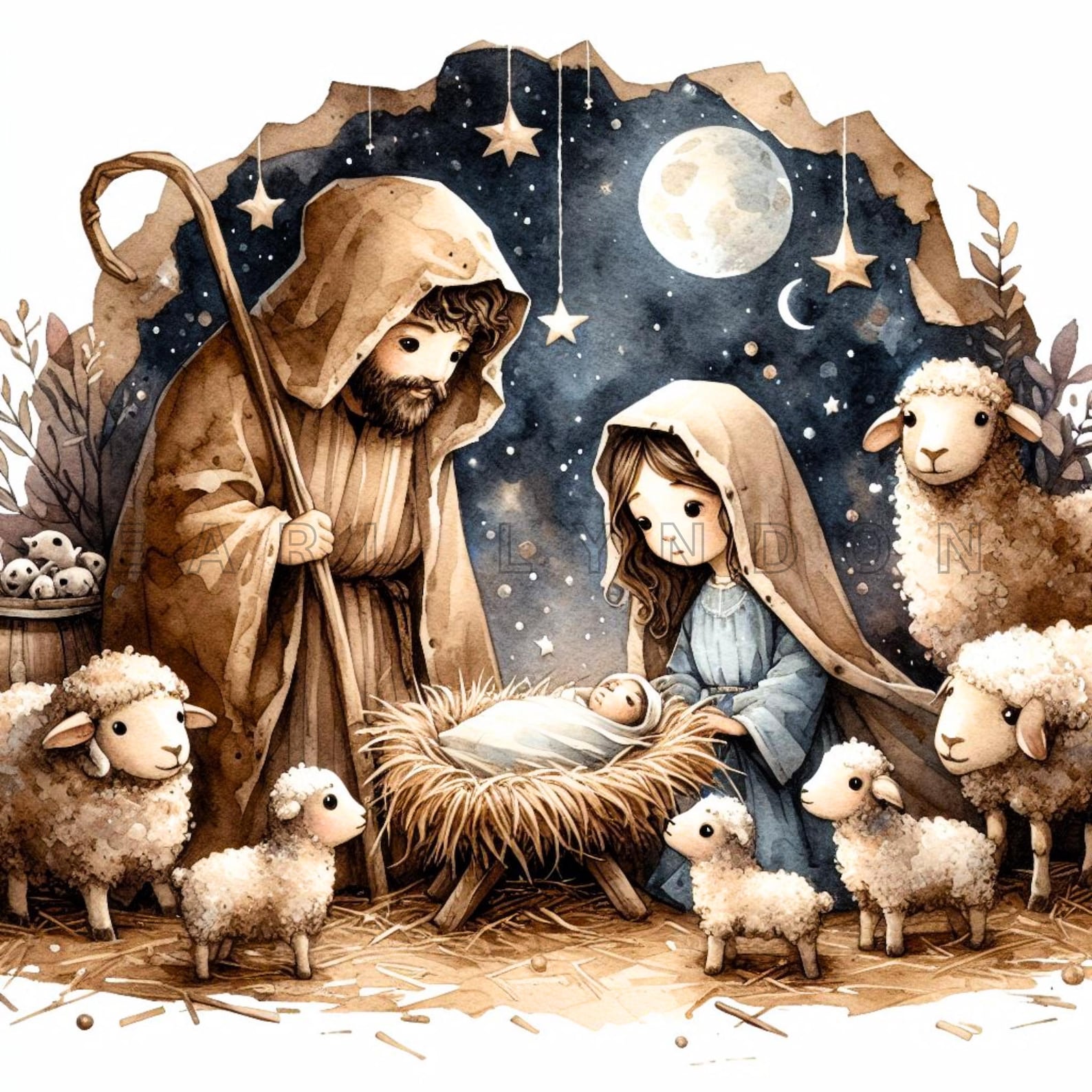NATIVITY Scene Clipart PNG 15 Whimsical Christmas Family Story Clipart ...