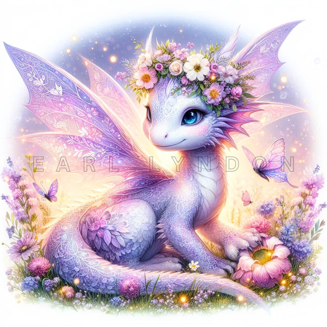 Spring Dragon Clipart - Baby Dragon Digital Prints, Floral Watercolor ...