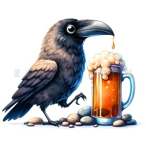 October Beer Bird Clipart - Funny Crow Drinking Beer, Oktoberfest ...