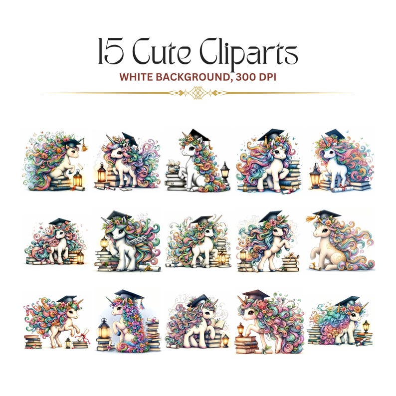 Graduation Unicorn Clipart - Whimsical Academic Fantasy Art, Watercolor ...