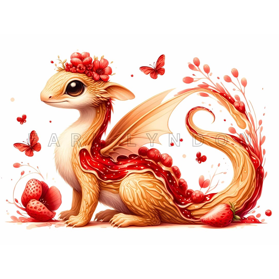 Peanut Butter Jelly Dragon Clipart - Unicorn Cupcake Topper Fantasy Art ...