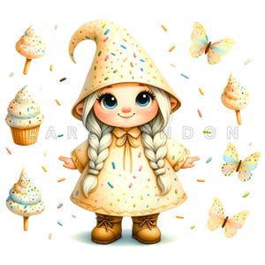 Vanilla Sprinkles Princess Gnome Clipart - Cupcake Topper Fantasy Art ...