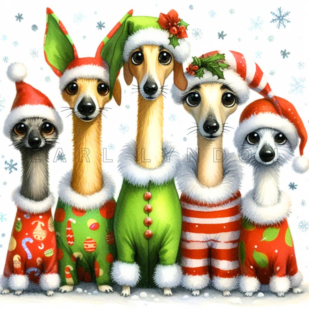 Quirky Christmas DOGS Clipart PNG 15 Cute Whimsical Winter Noel Dog ...