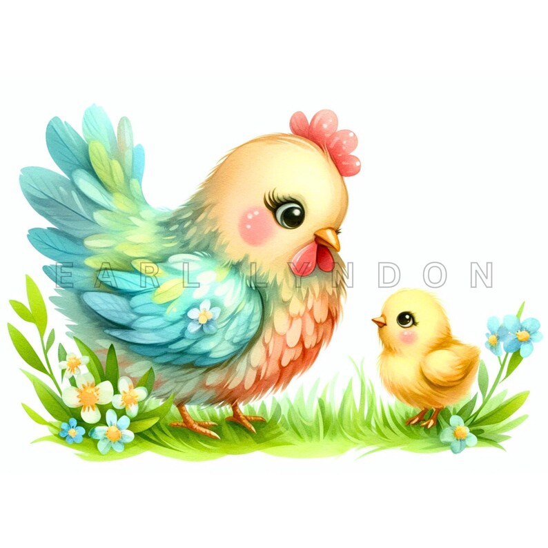 Mama Hen Baby Chick Clipart - Mother's Day Fantasy Art, Floral ...