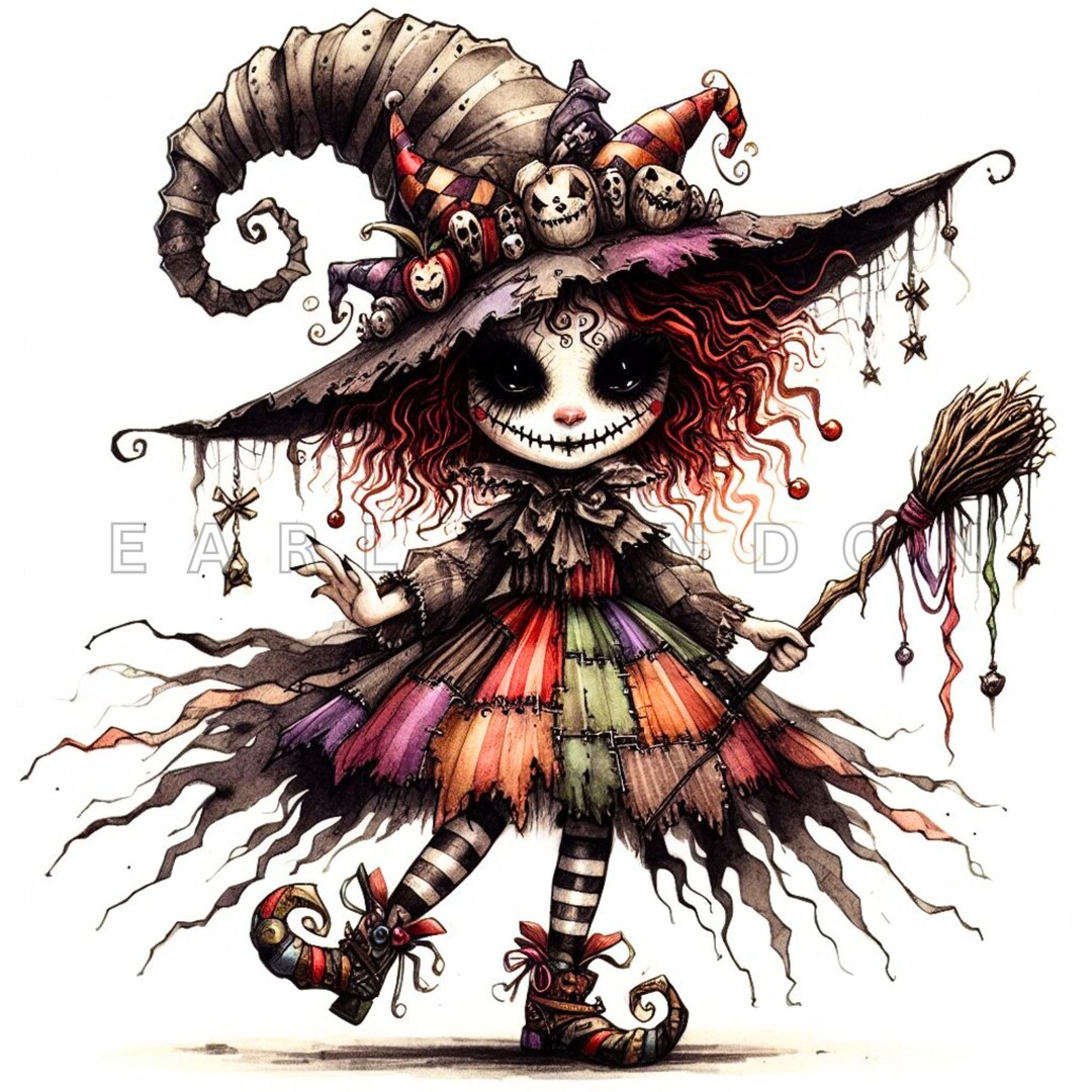 Nightmare Jester Witch Clipart - Creepy Baby Witch Fantasy Art ...