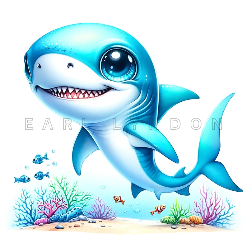 Captivating Young Shark Clipart - Ocean Fantasy Art, Summer Watercolor ...